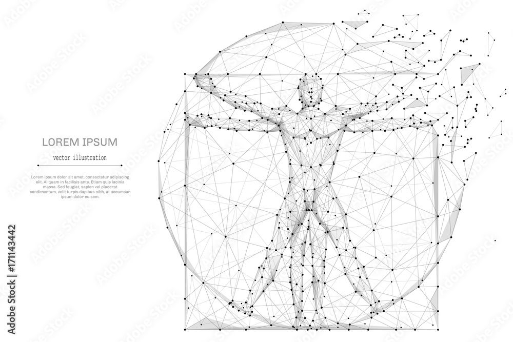 classic proportion man low poly wireframe. Abstract mash line and point ...