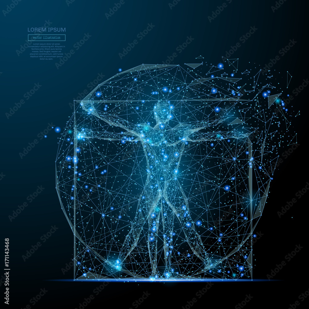 classic proportion man low poly wireframe. Vector polygonal image in ...
