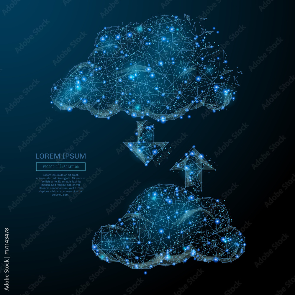 cloud service concept composed of polygons. Low poly vector ...