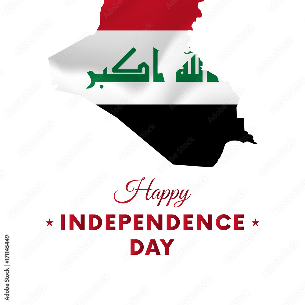 Banner or poster of Iraq independence day celebration. Iraq map. Waving ...