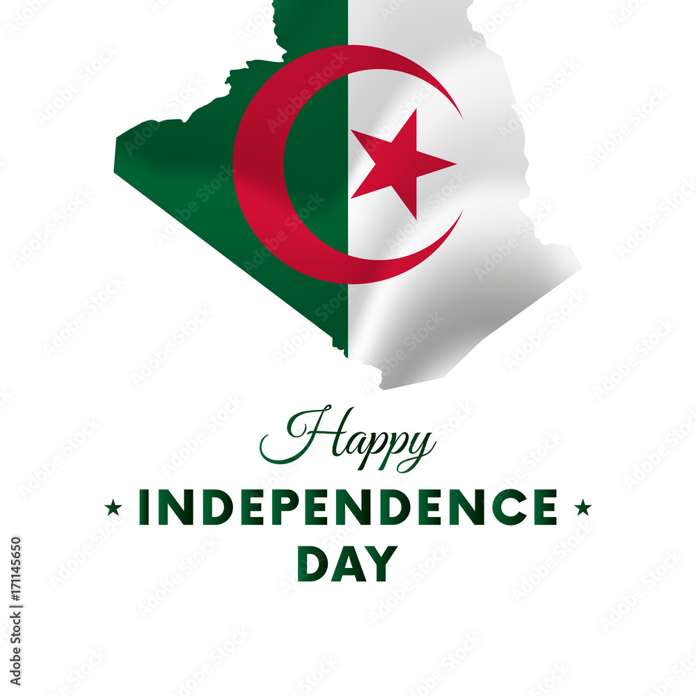 Banner or poster of Algeria independence day celebration. Algeria map ...