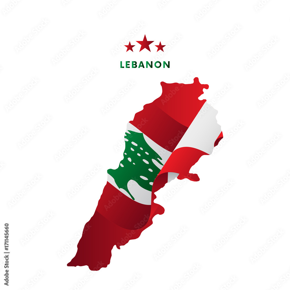 Lebanon map with waving flag. Vector illustration. Stock Vector | Adobe ...