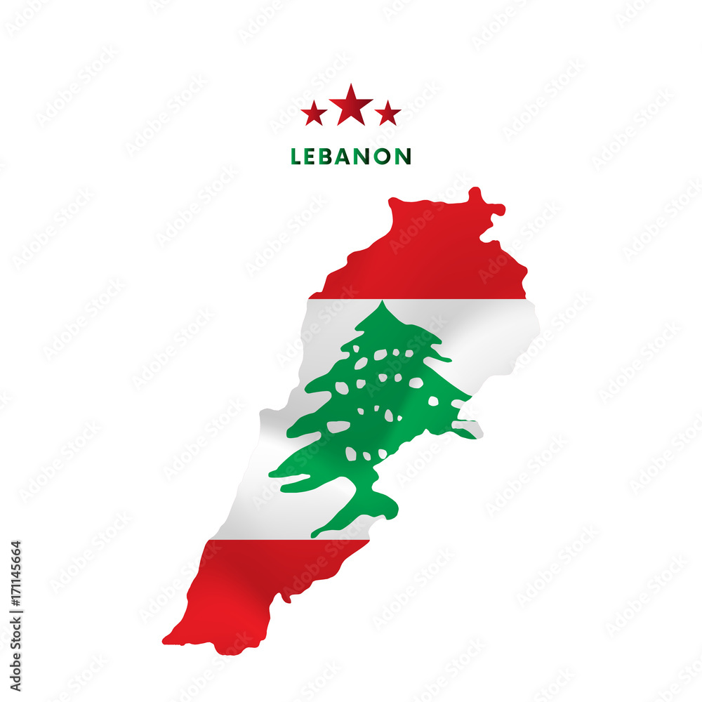 Lebanon map with waving flag. Vector illustration. Stock Vector | Adobe ...