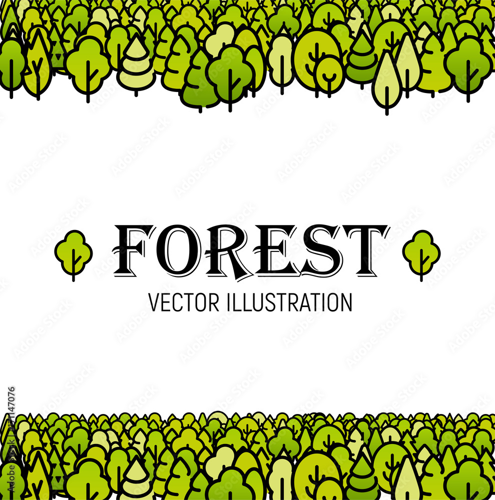 Forest green line art trees background vector illustration template ...