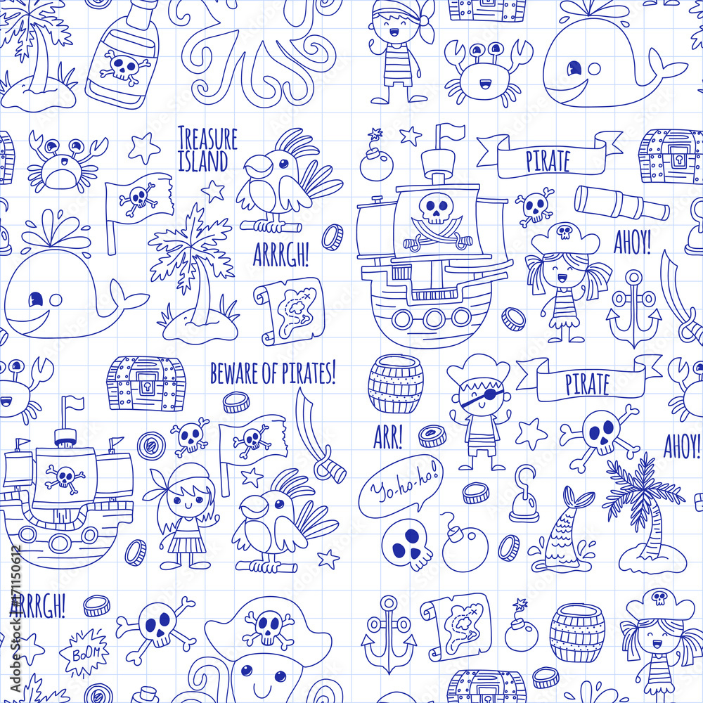 Vector seamless pattern Pirate party for children Kindergarten Kids ...