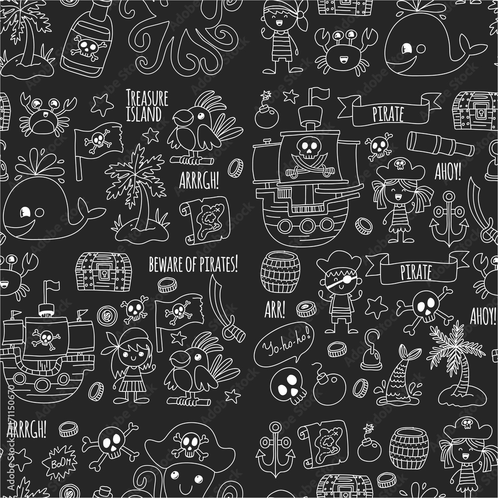 Vector seamless pattern Pirate party for children Kindergarten Kids ...