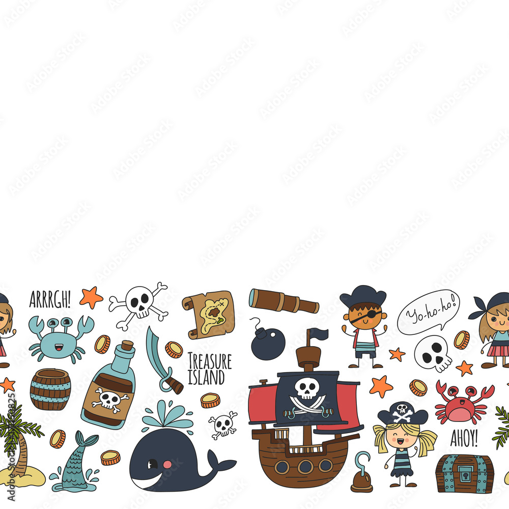 Vector seamless pattern Pirate party for children Kindergarten Kids ...