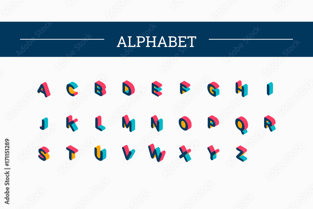 Color isometric font alphabet. Vector illustration Three-Dimensional ...