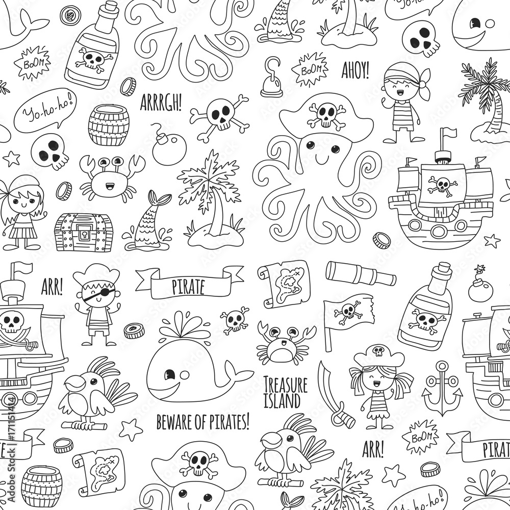 Vector seamless pattern Pirate party for children Kindergarten Kids ...