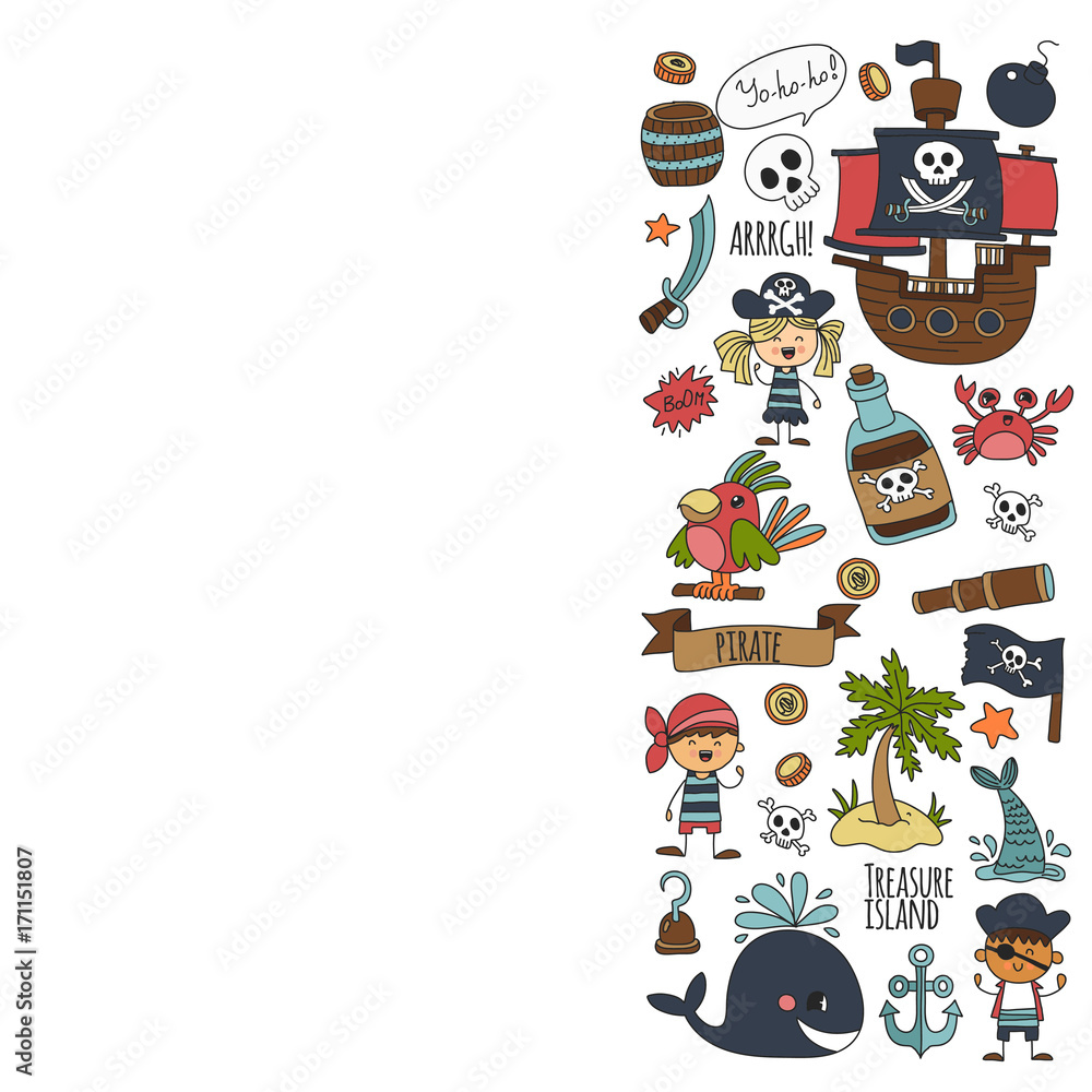 Vector seamless pattern Pirate party for children Kindergarten Kids ...