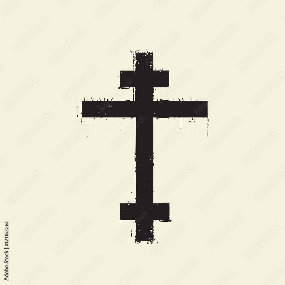 Vector sign of black cross with splashes and drips on an abstract ...