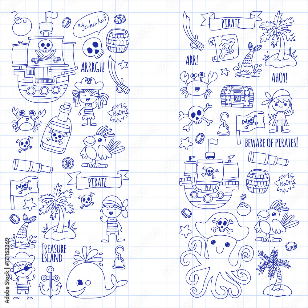 Vector Pirate party for children Kindergarten Kids children drawing ...