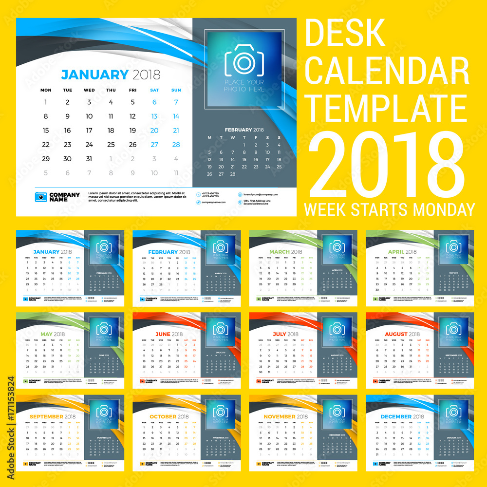 Desk calendar set for 2018 year. Design print template with abstract ...