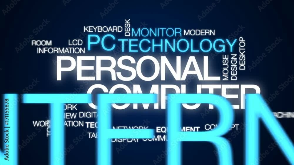 Personal computer animated word cloud, text design animation. Stock ...