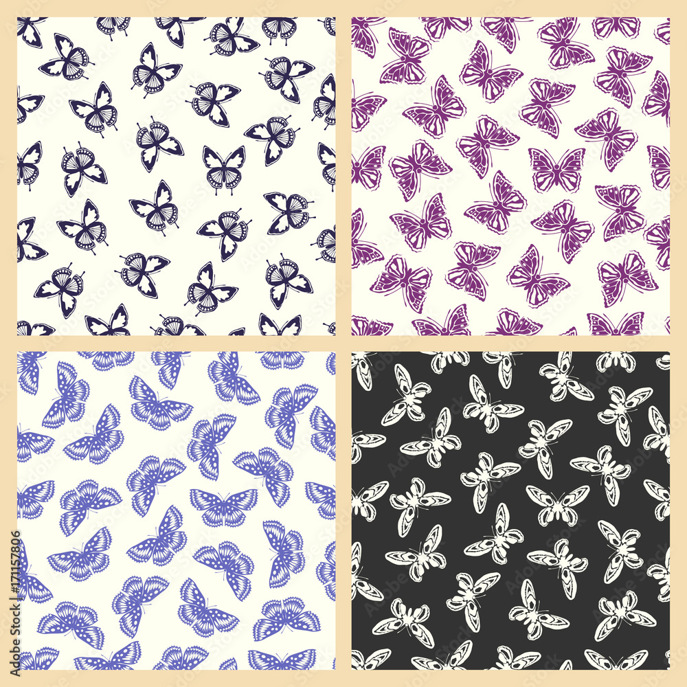 Butterfly vector illustration on a seamless pattern background Stock ...