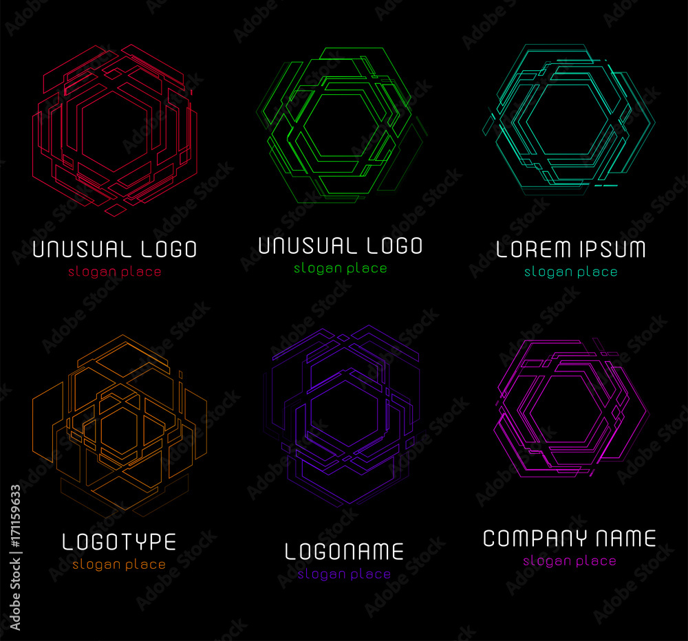 Outline contour abstract technology vector logos set, unusual isolated ...