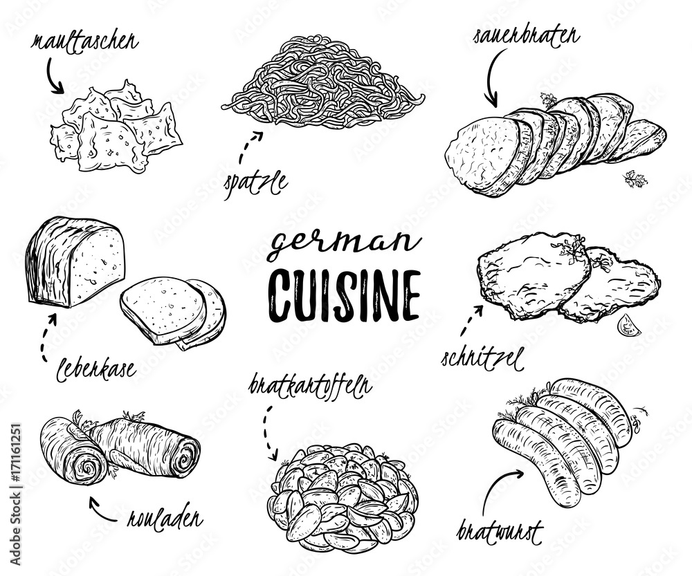 German cuisine. Collection of delicious food. Isolated elements ...