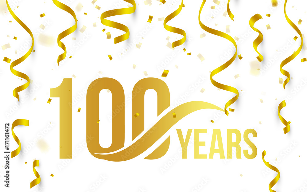 Isolated golden color number 100 with word years icon on white ...