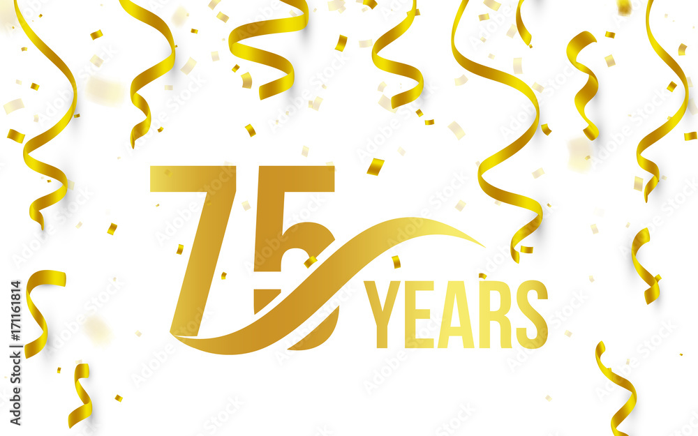 Isolated golden color number 75 with word years icon on white ...