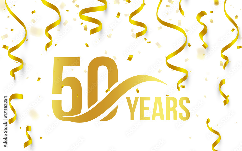 Isolated golden color number 50 with word years icon on white ...
