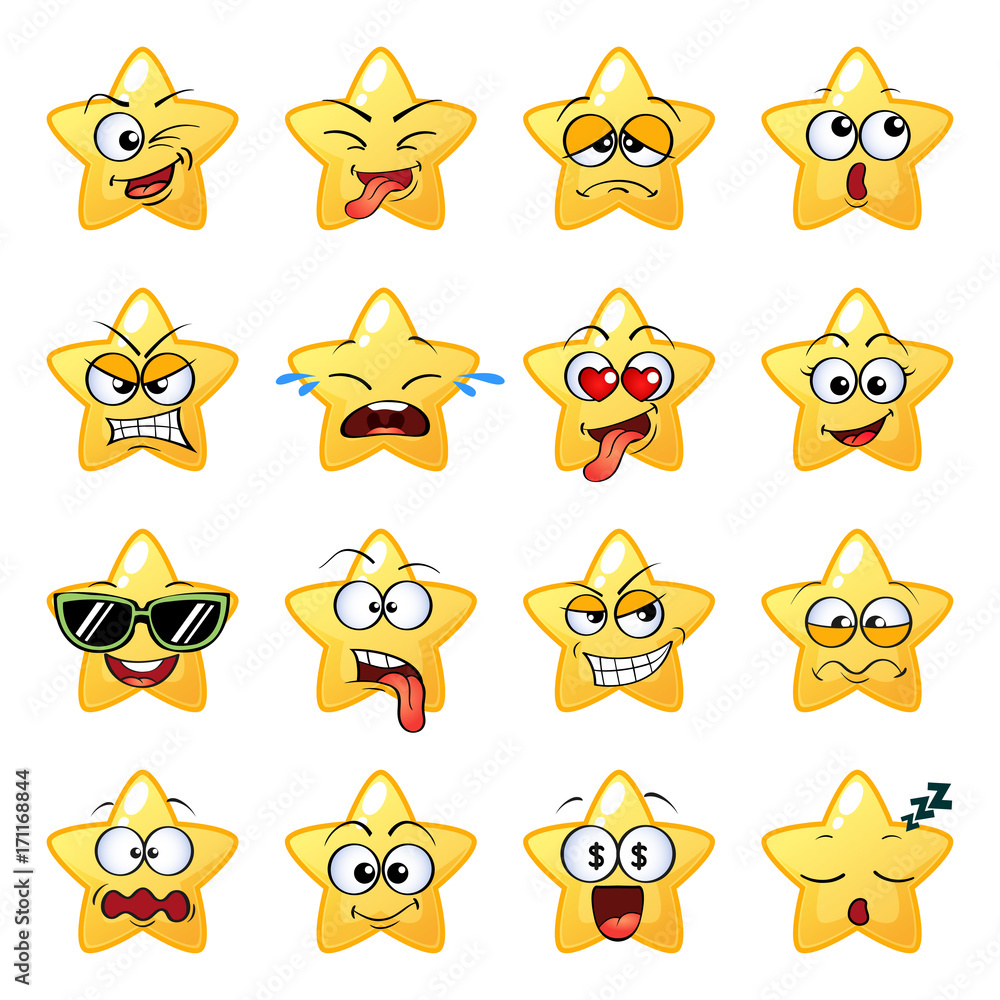 Cartoon star face. Emoji. Character. Cute emoticons Stock Vector ...
