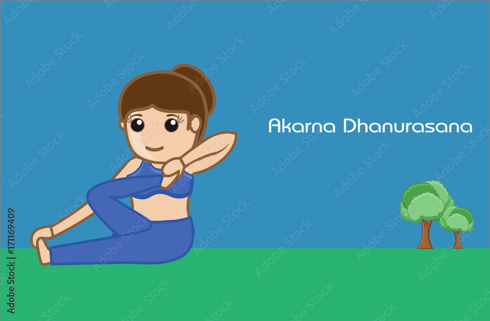 Yoga Cartoon Vector Pose - Akarna Dhanurasana Stock Vector | Adobe Stock