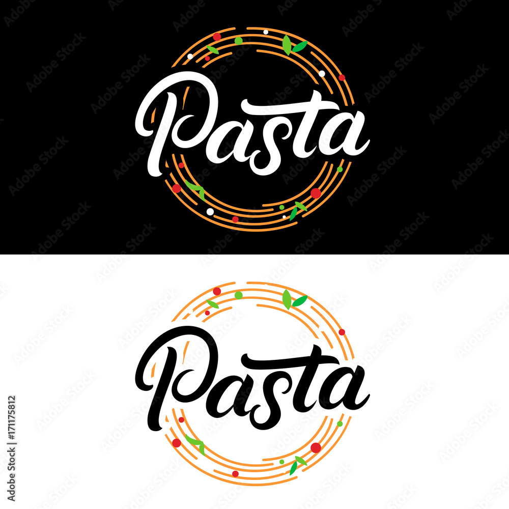 Pasta hand written lettering logo, label, badge, emblem. Stock Vector ...