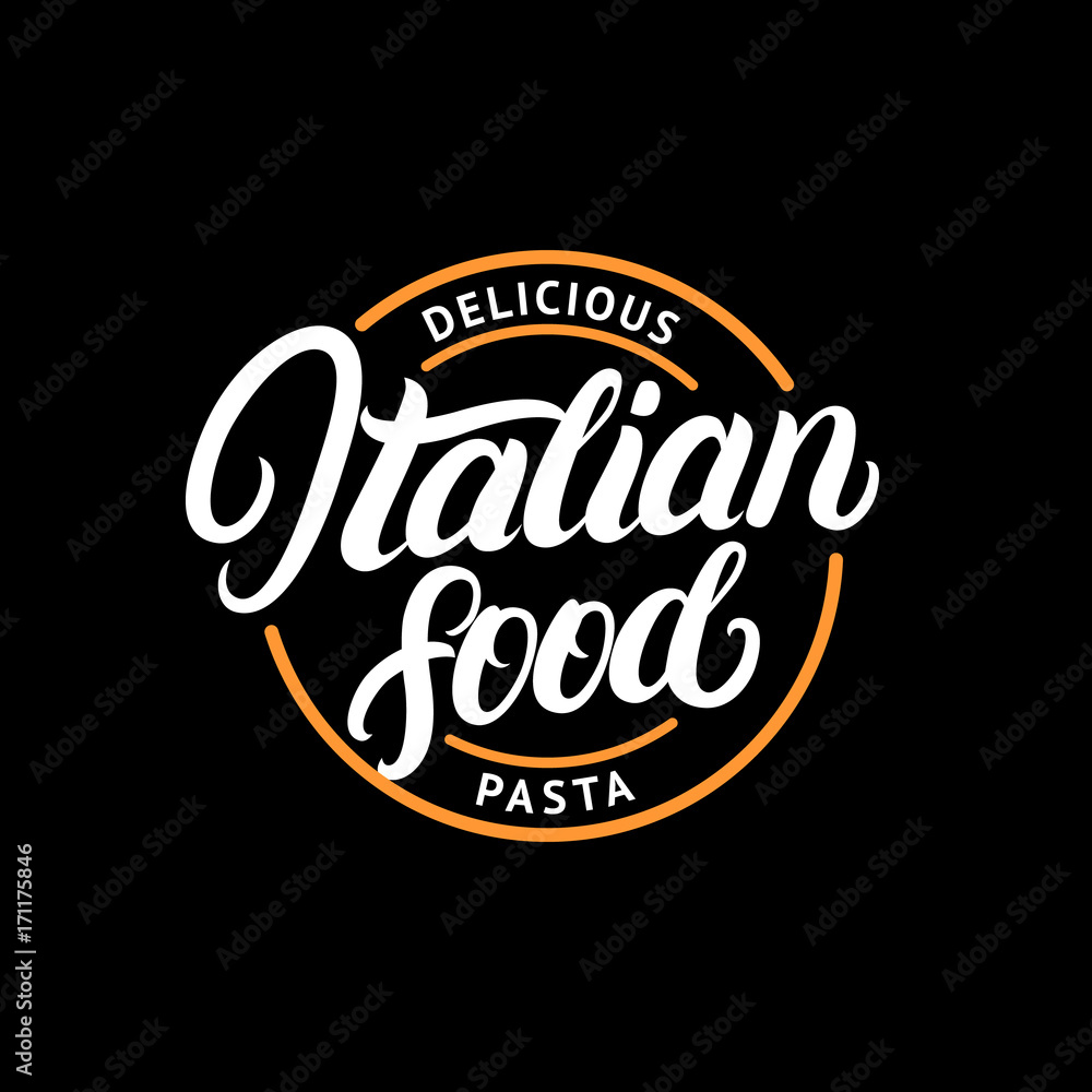 Italian food hand written lettering logo, label, badge, emblem. Stock ...