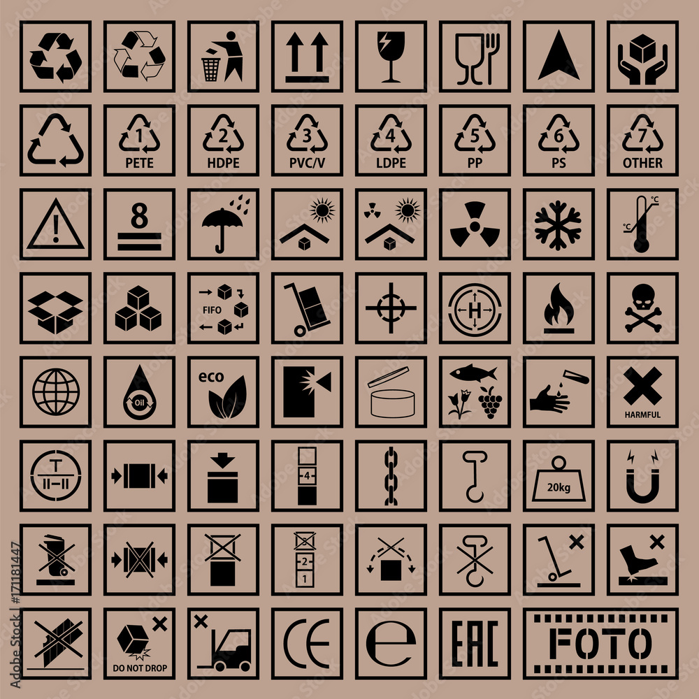 cargo symbols set, packaging icons, vector illustration Stock Vector ...