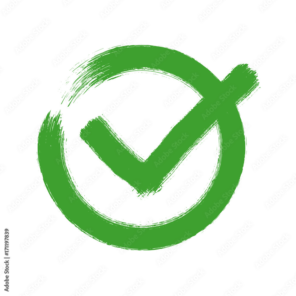 Check mark in circle, brush draw style, vector illustration Stock ...