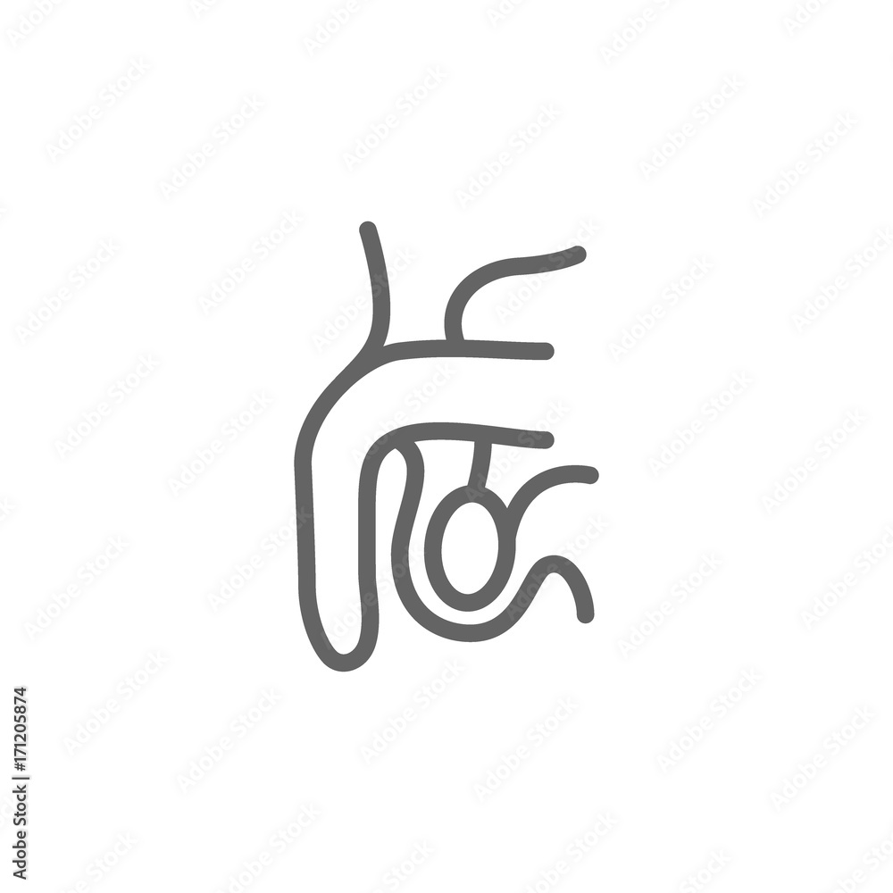 Simple male reproductive system, penis, scrotum, testicle, line icon ...