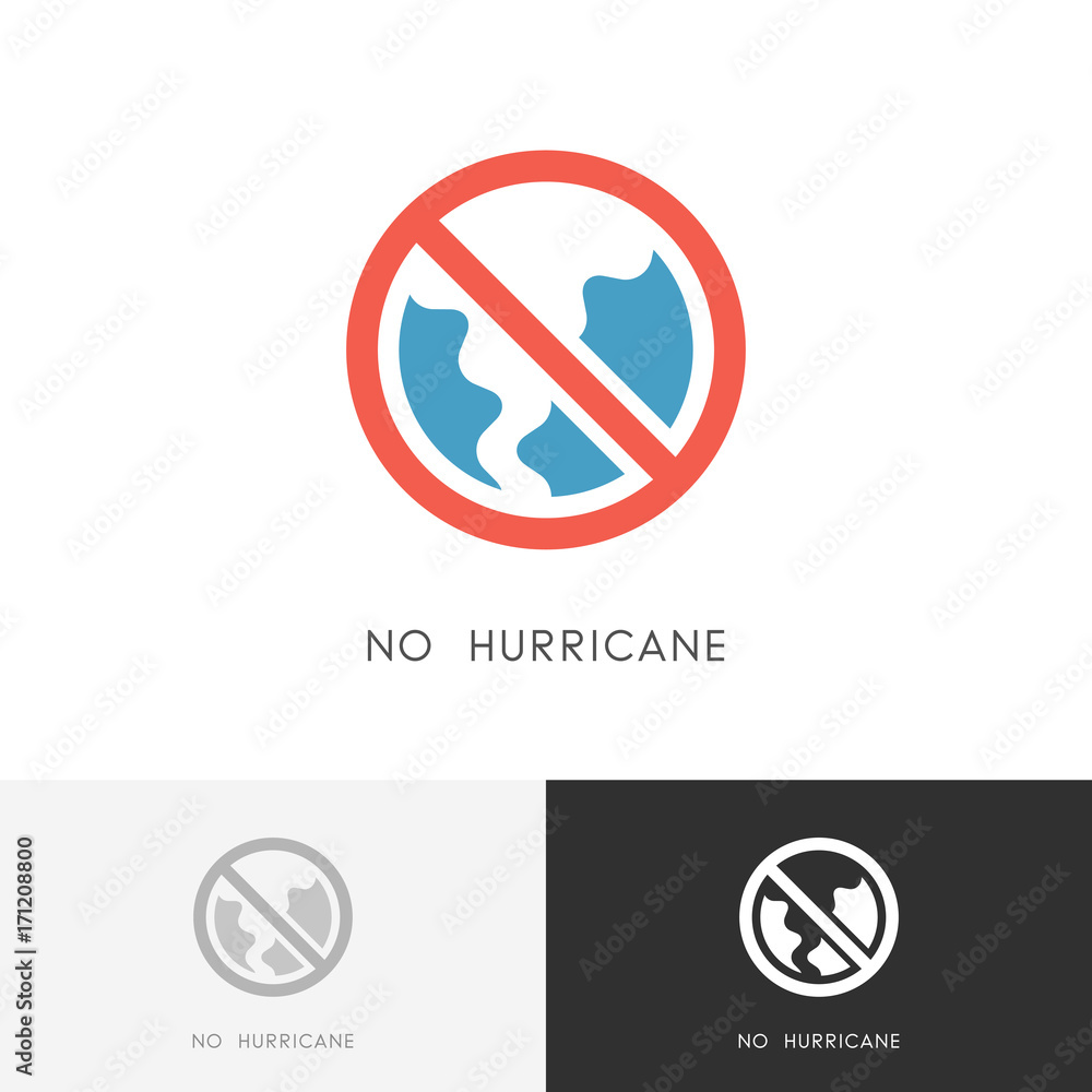 No hurricane logo - storm, tornado or twister symbol and stop sign. Bad ...