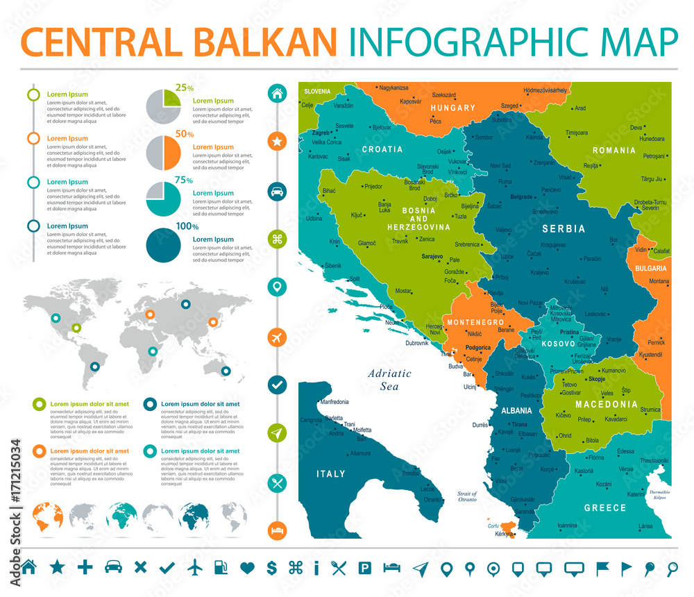 Fototapeta mapa świata dla dzieci Central Balkan Map - Info Graphic ...
