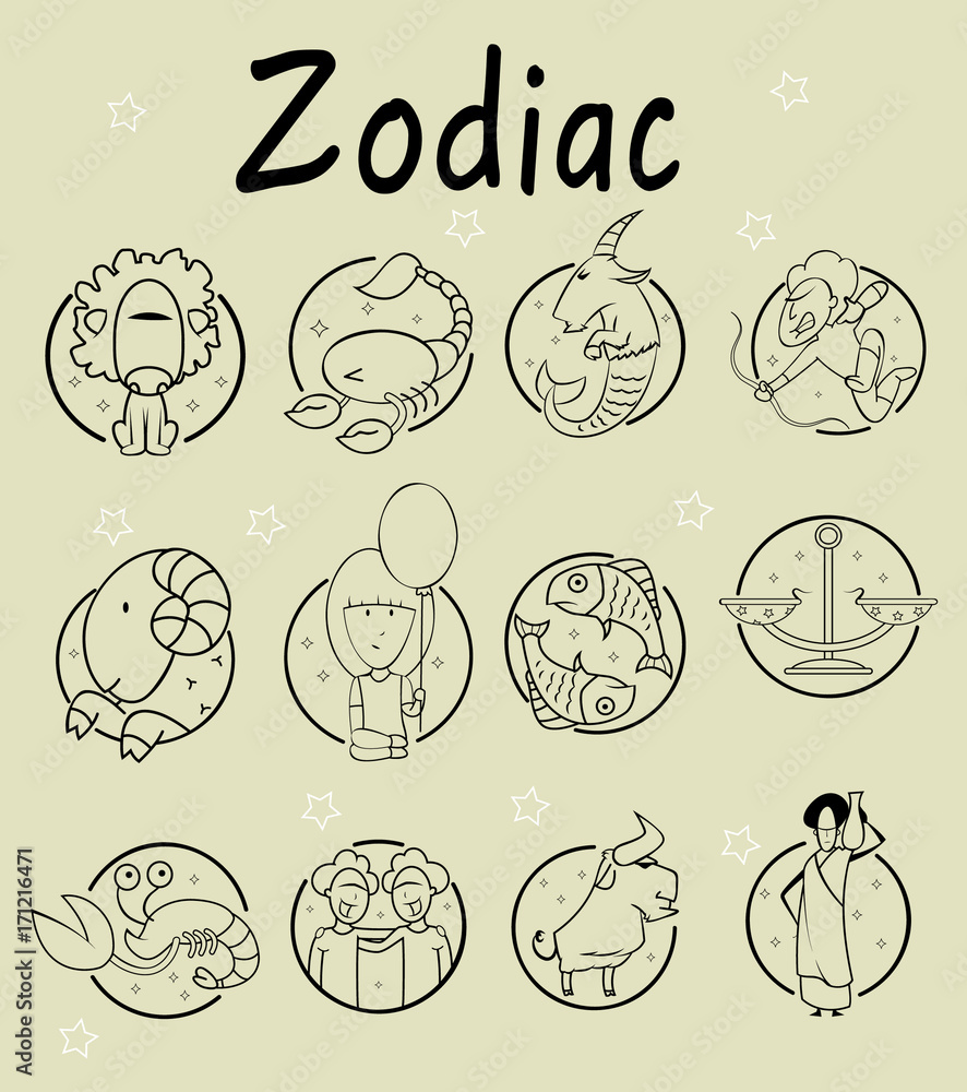 Set of 12 zodiac icons Stock Vector | Adobe Stock