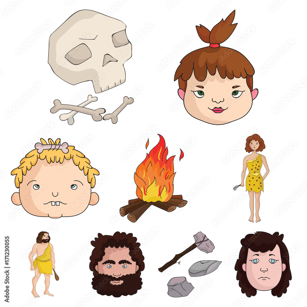 Stone age set icons in cartoon style. Big collection of stone age ...