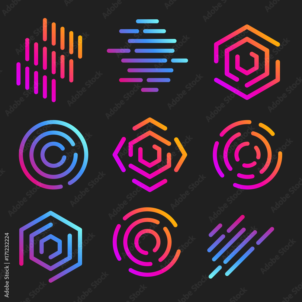 Vektorová grafika „Isolated line art logos templates. Abstract linear ...