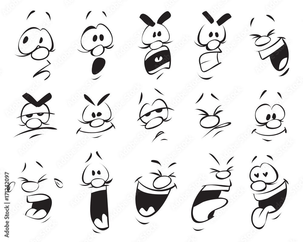Face Expressions. Cartoon Doodle Back and White Outline Stock Vector ...
