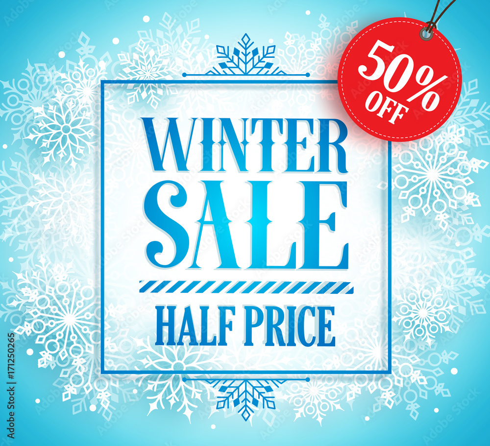 Winter sale banner vector design for season promotion with winter frame ...