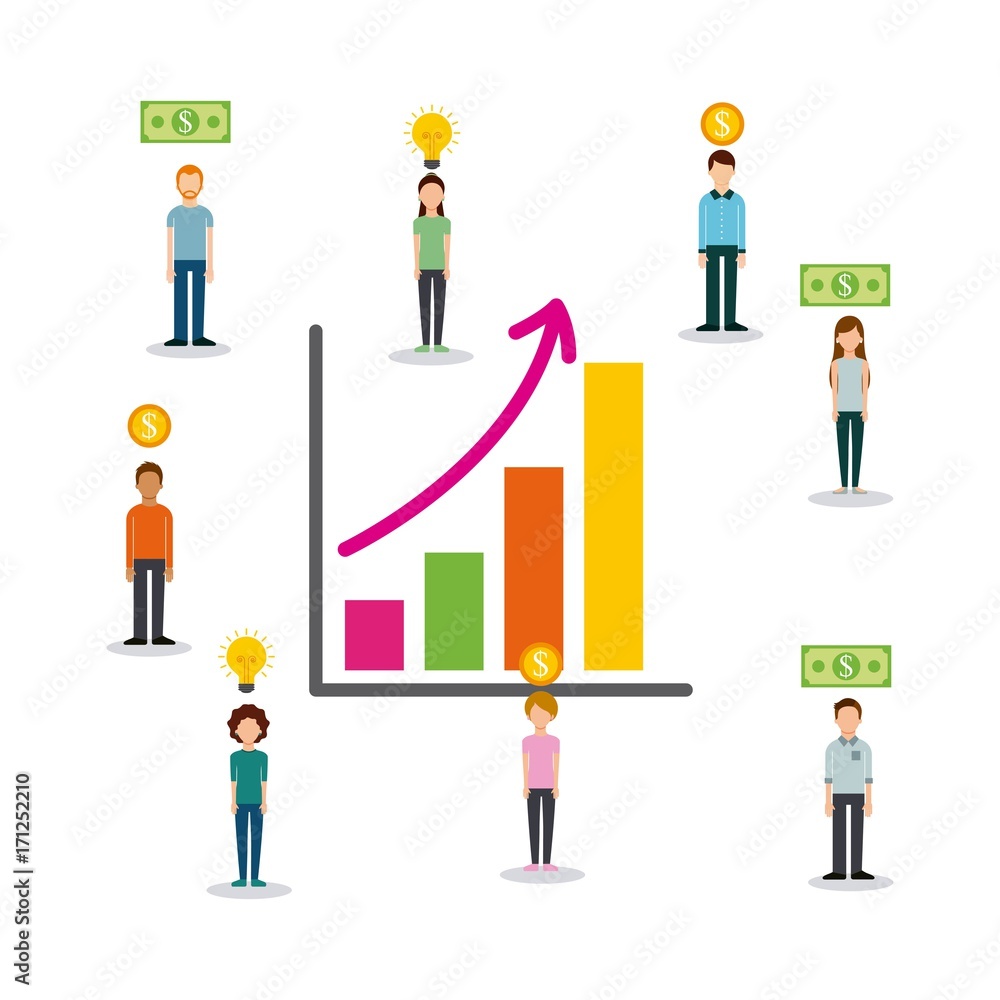 crowdfunding people sponsor chart finance increase vector illustration ...
