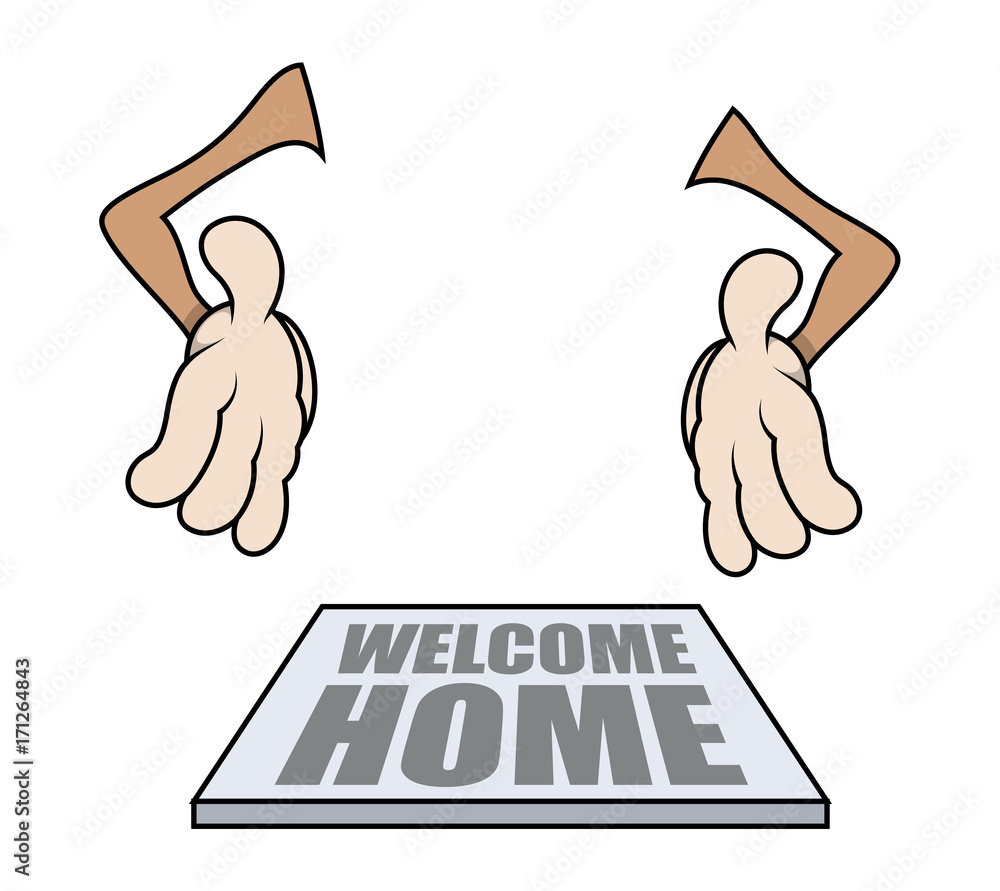 Cartoon Hands Presenting Welcome Home Mat Stock Vector | Adobe Stock