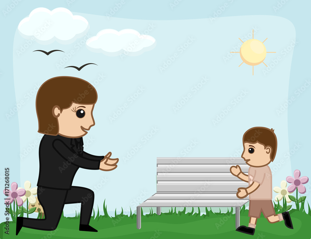 Small Kid Boy Come Closer to His Mother Stock Vector | Adobe Stock