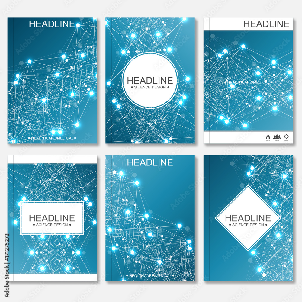 Scientific brochure design template. Vector flyer layout, Molecular ...