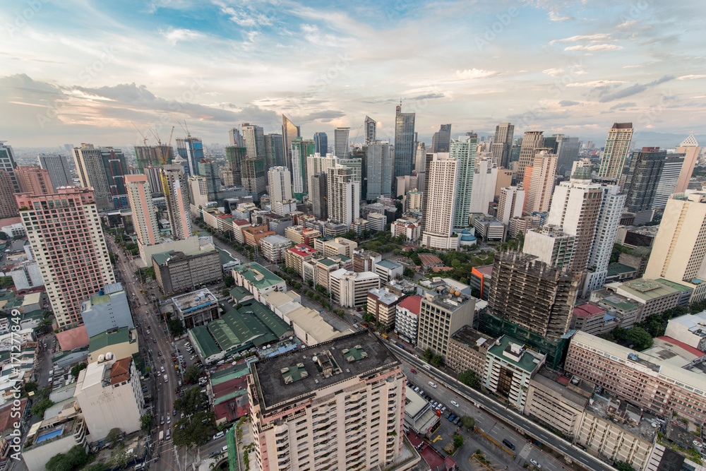Makati Skyline at sunset. Makati is a city in the Philippines Stock ...