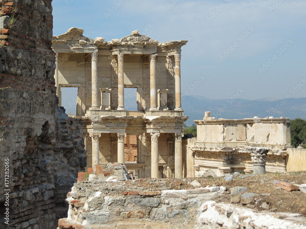 The ancient Roman library in Ephesus, which was built during the reign ...