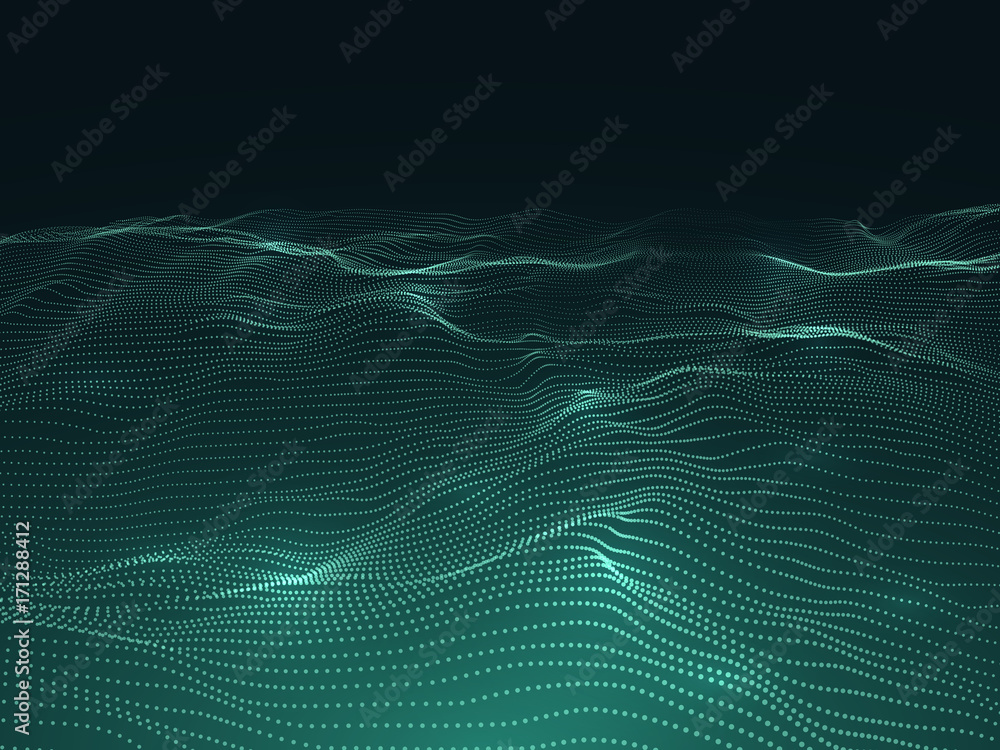 Digital background with wavy surface. 3d futuristic landscape with ...