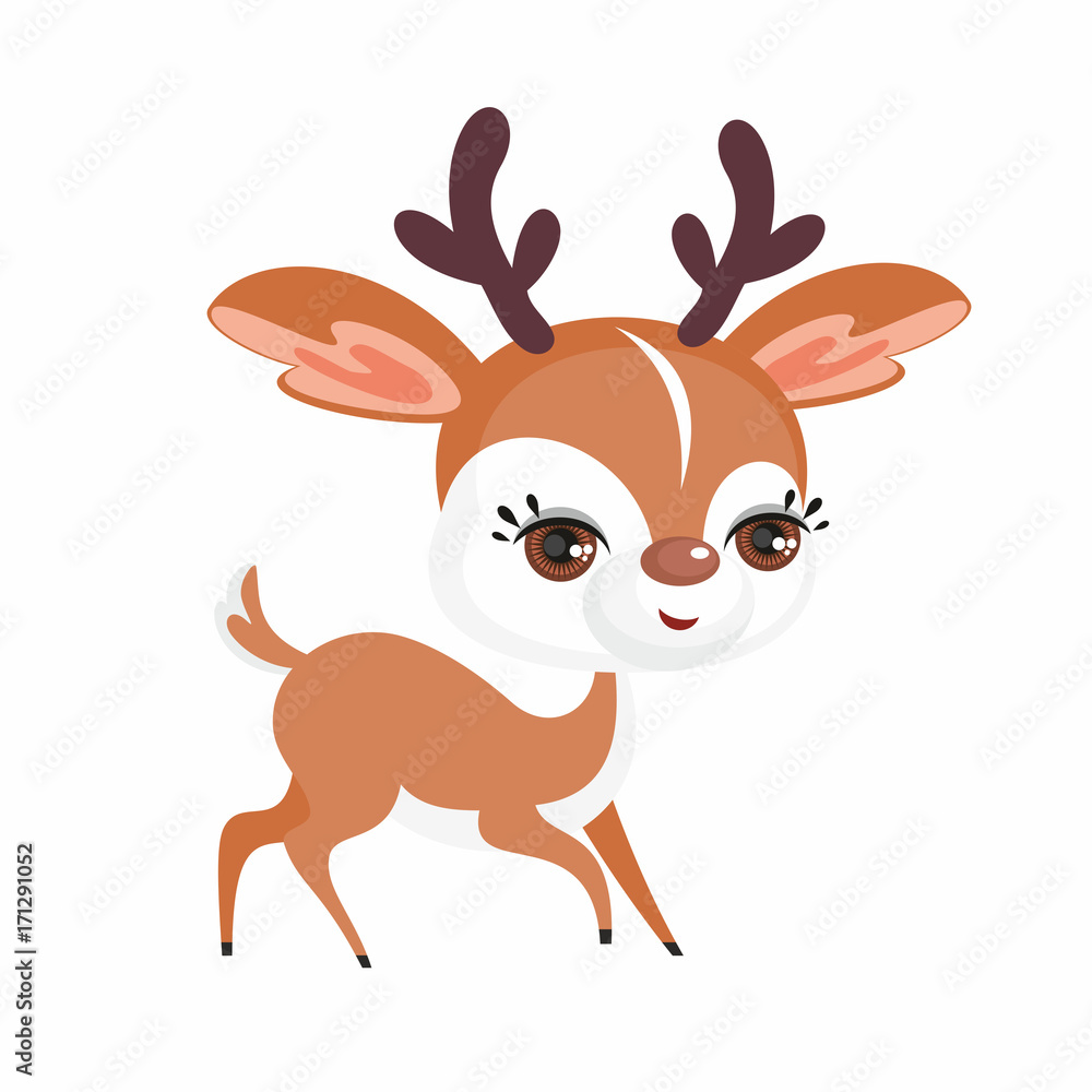 The image of cute little deer in cartoon style. Vector children’s ...