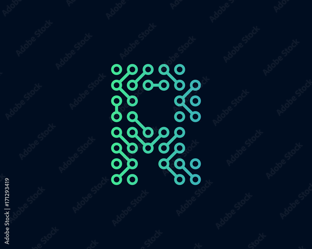 Technology Digital Circuit Letter R Icon Logo Design Element Stock ...