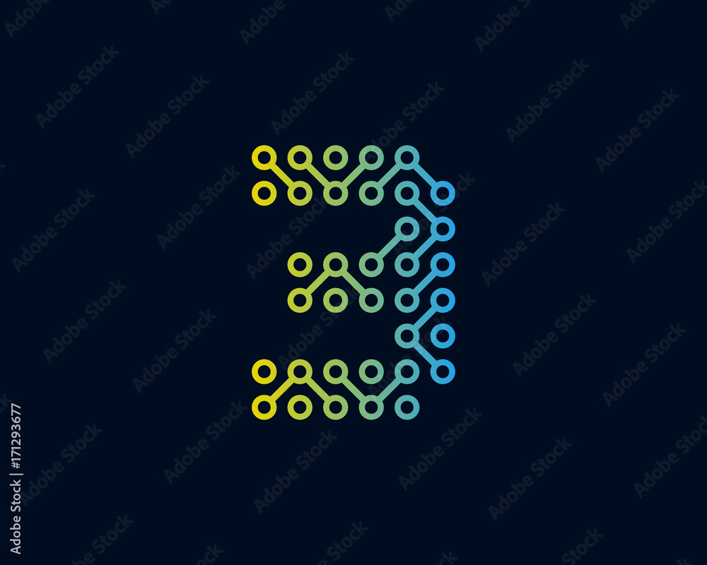 Technology Digital Circuit Number 3 Icon Logo Design Element Stock ...
