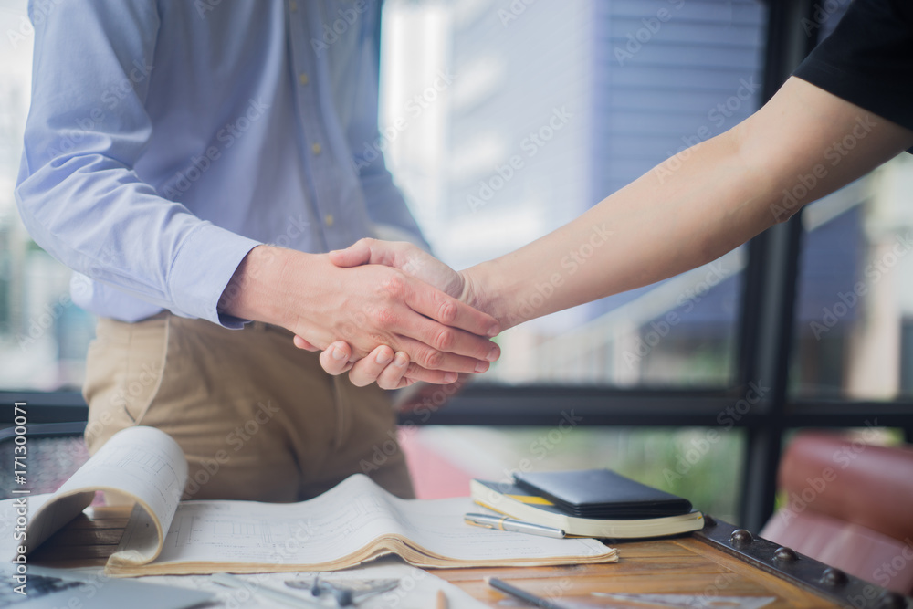 engineer people handshake for success architectural project, engineer ...