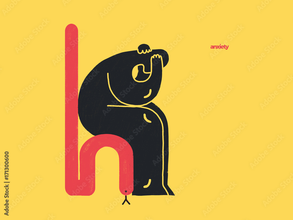 Anxiety. Emotional stress. Conceptual illustration with vivid colors on ...